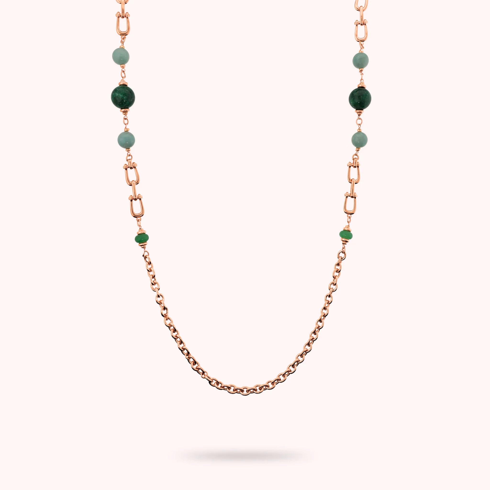 Long Necklace Bracket with Natural Green Quartzite Stones – Bronzallure
