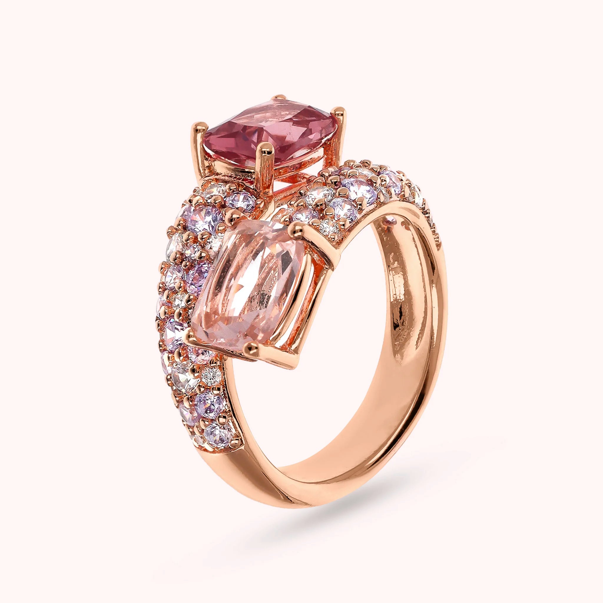 Anello Contrarié con Prisma Gem Taglio Mosaico e Pavé di Cubic Zirconia ...